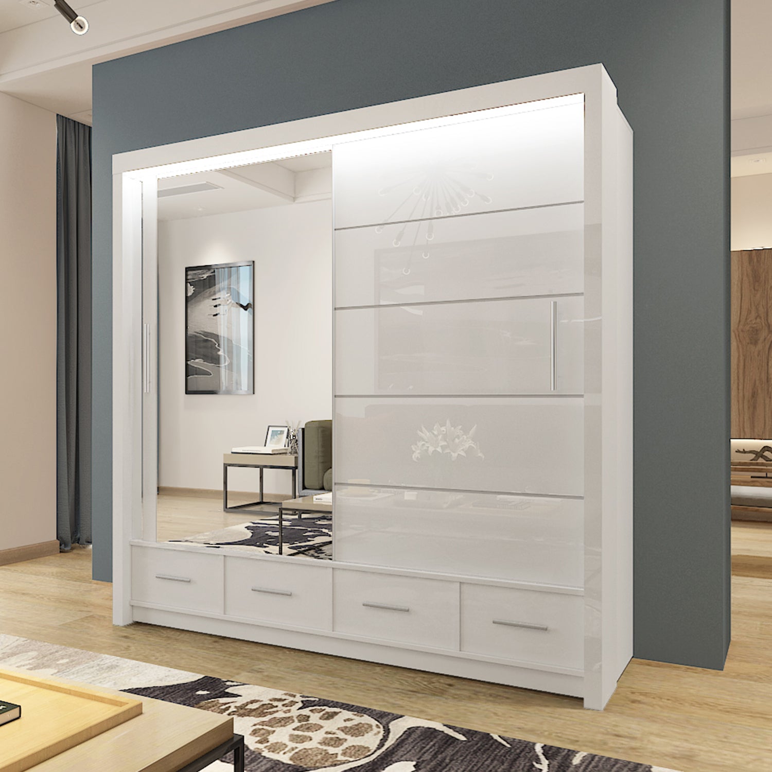 High Gloss Sycylia Wardrobe 150cm/208cm/255cm – Interwood Funiture